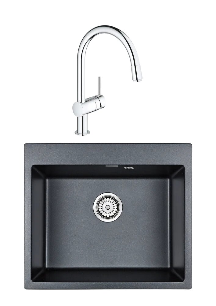 Комплект Мойка Paulmark Kante 60 PM106052-BLM, черный металлик / Смеситель Grohe Minta 3291800E, хром