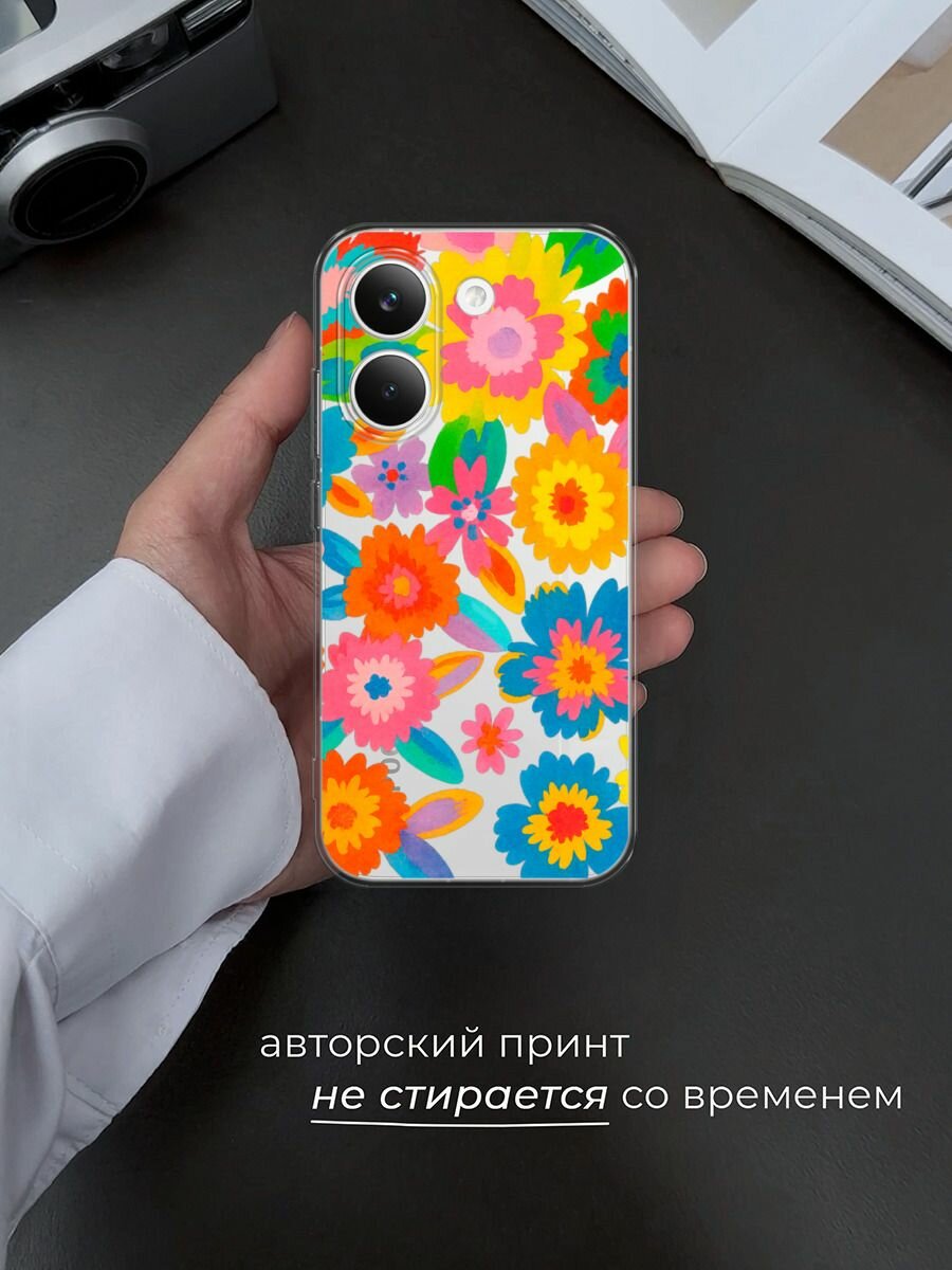 Чехол на Poco X8 Pro / Поко X8 Про с принтом Абстрактные яркие цветы, прозрачный — фото 1