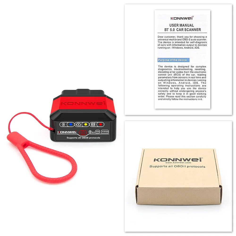 OBD2 Сканер Konnwei BT 5.0 Red
