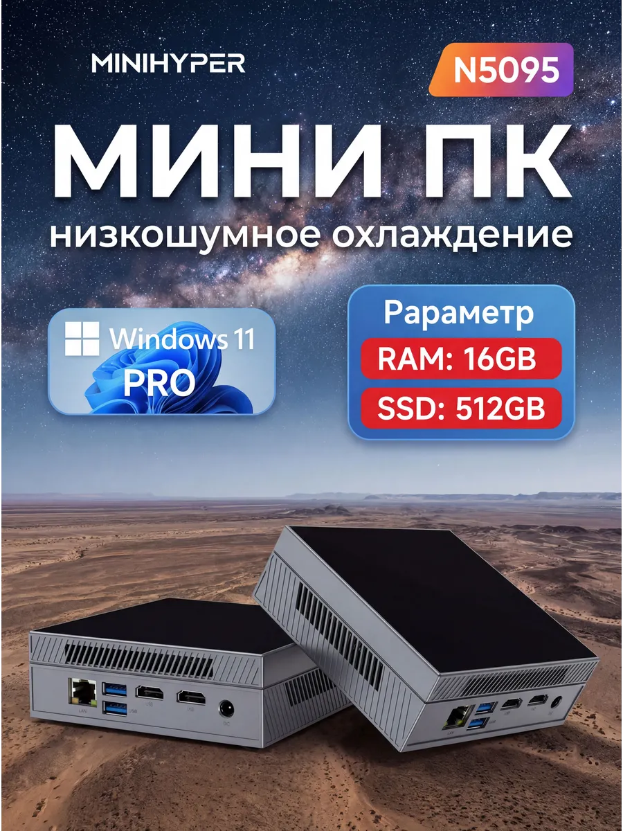 Мини пк intel 4k mini pc intel Celeron N5095 16 ГБ 512ГБ