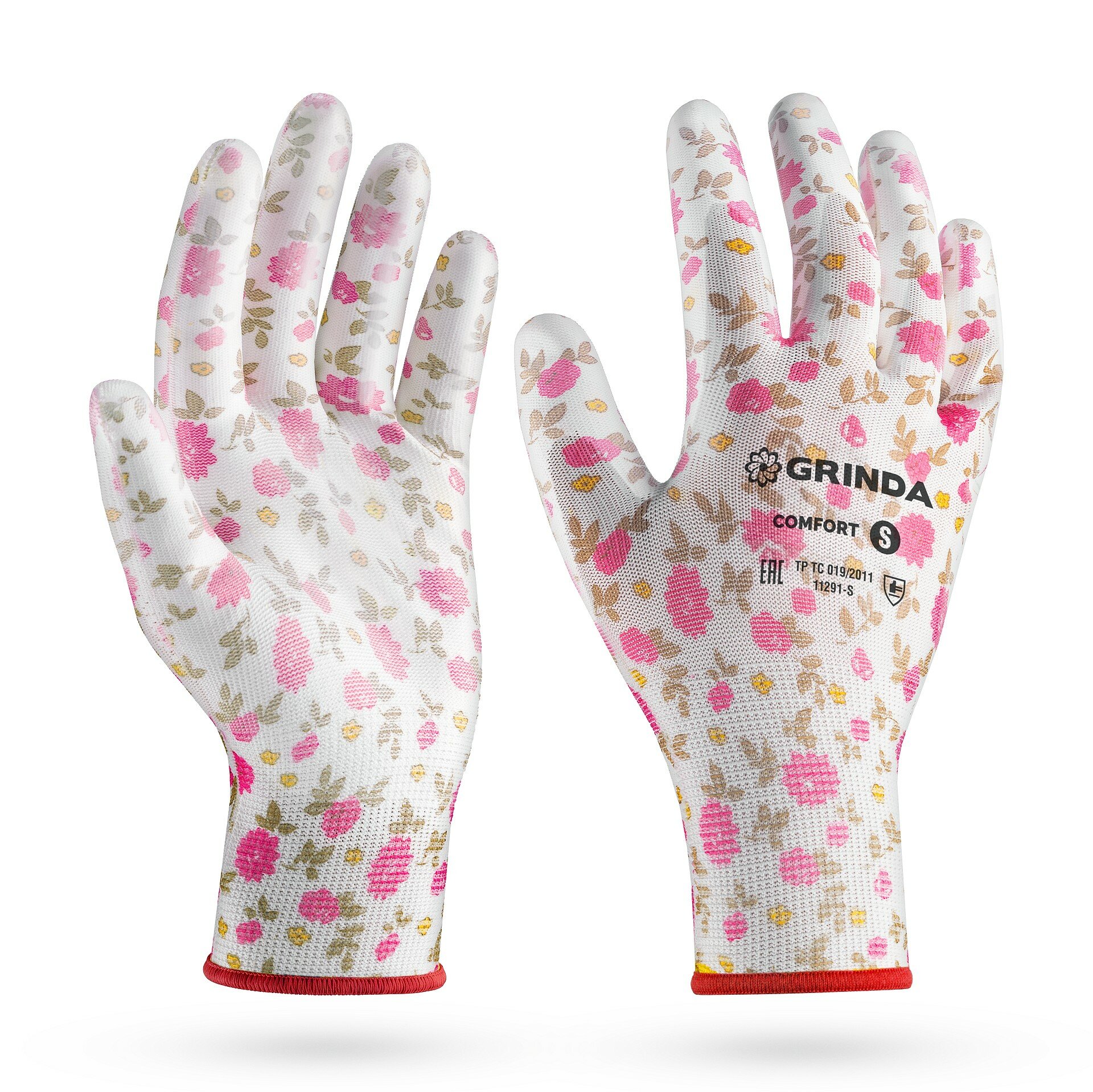 Садовые перчатки GRINDA COMFORT S/7 с прозрачным полиуретановым покрытием, розовые 11291-S_z01