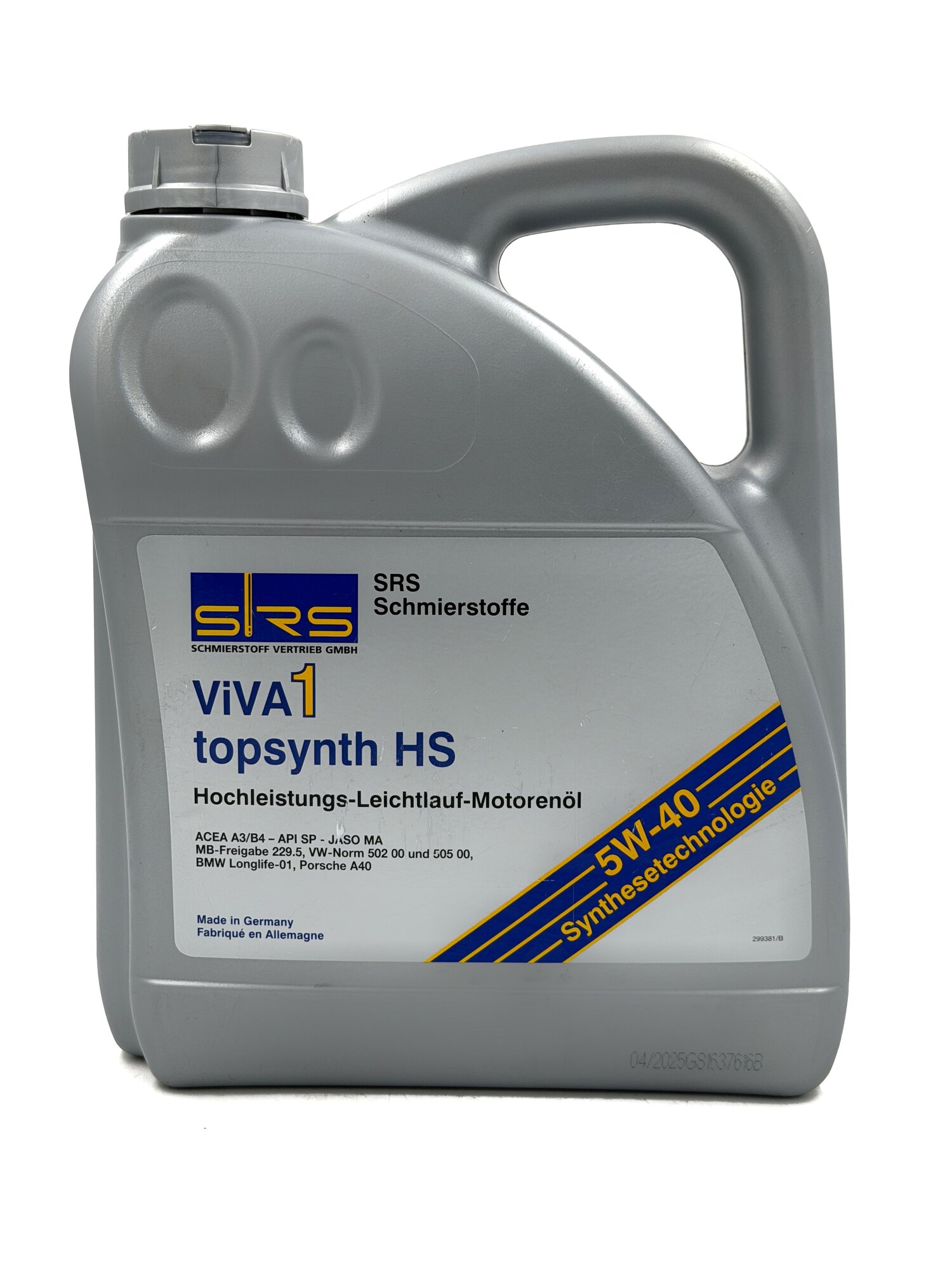 Масло моторное SRS ViVA 1 Topsynth HS 5w-40, 4 литра, синтетическое