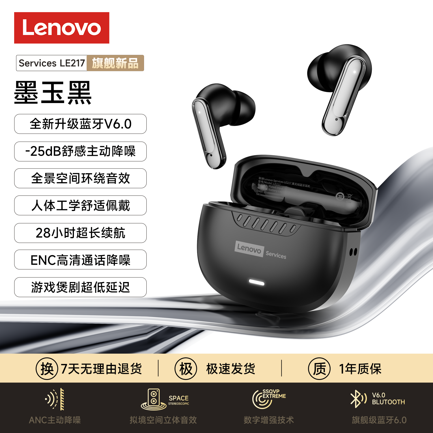 Наушники Bluetooth с ENC шумоподавлением, Bluetooth 6.0, 28-часовая автономность, цвет Черный Мадж для iOS и Android