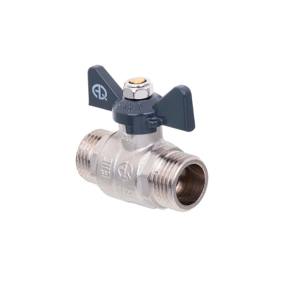 Кран шаровой латунный Aqualink, 1/2", ГОСТ, наружная/наружная резьба, бабочка