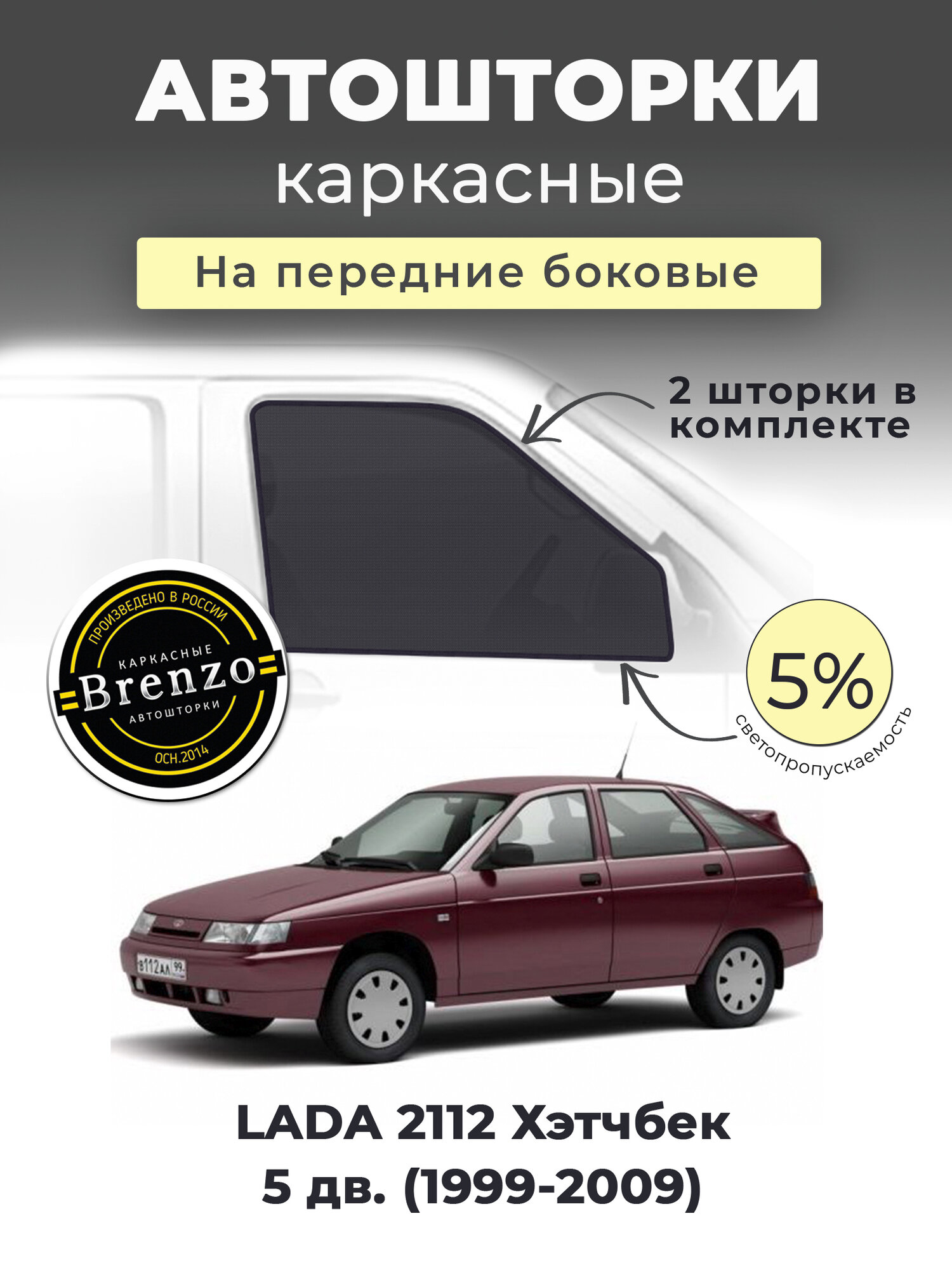 Каркасные шторки LADA 2112 1 Хетчбек 5дв. (1999 - 2009) на передние боковые двери 5%, сетки от солнца в машину