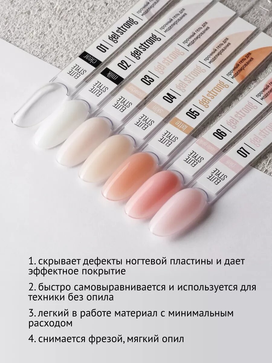 Гель Elite Style Strong Gel, для моделирования и наращивания ногтей, розовый — фото 1