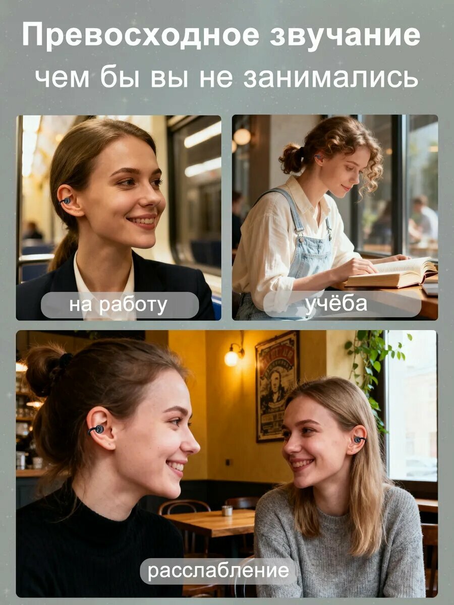 Спортивные беспроводные наушники TWS M79, Bluetooth 5.4, 180mAh, шумоподавление, черные — фото 1