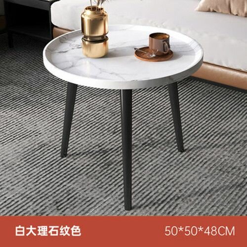 Журнальный стол, Белый 50 * 50 * 48CM Простой круглый чайный стол в Северной гостиной
