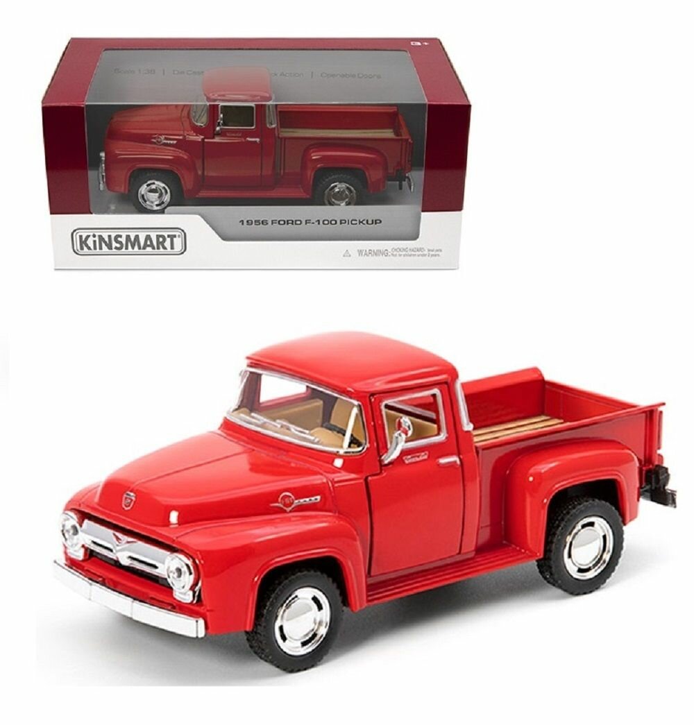 Модель машины Kinsmart "Ford F-100 Pickup 1956", масштаб 1:38, красная, инерционная
