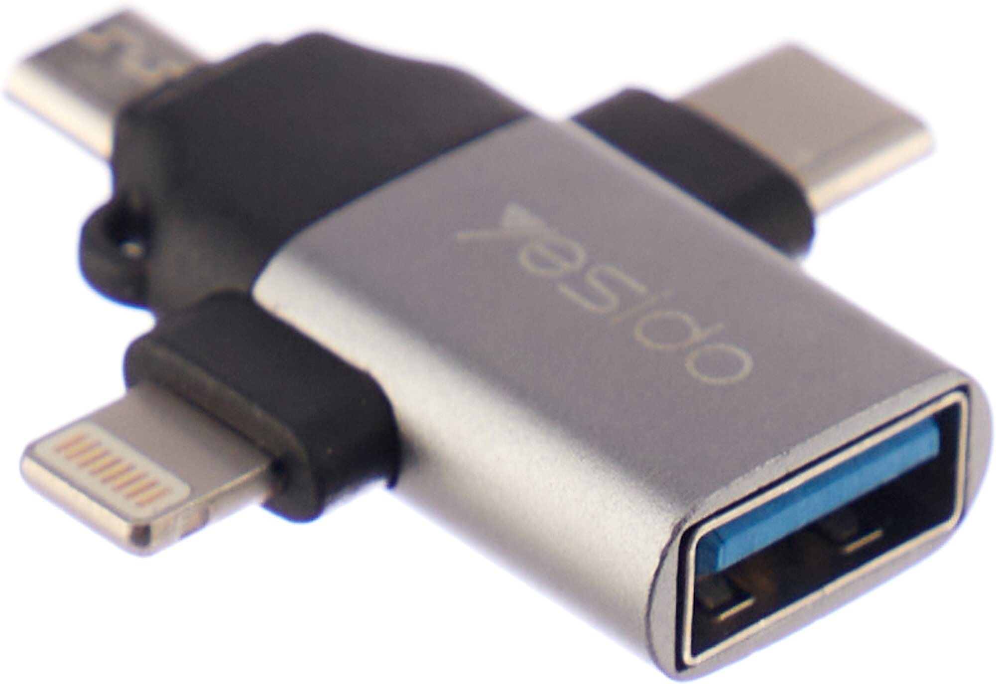 Переходник 3-в-1 OTG Lightning/Type-C/Micro Yesido GS15, USB 2.0, Серый