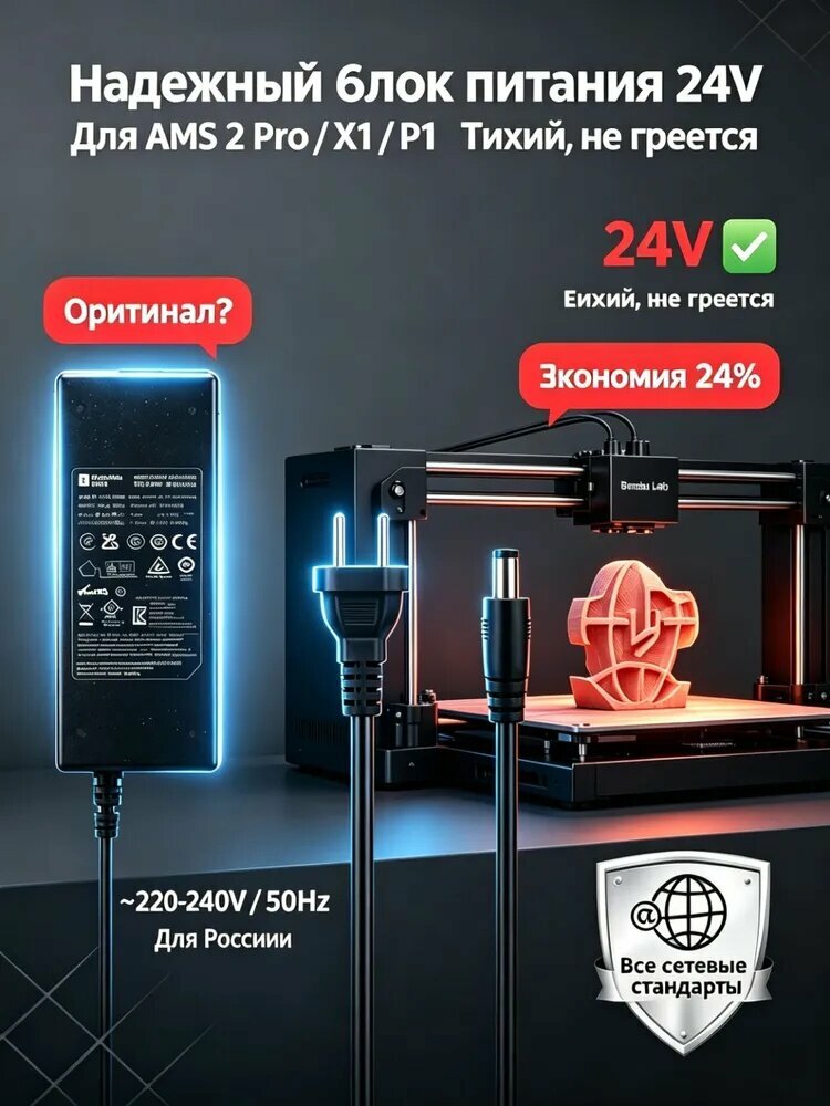 Адаптер питания для AMS 2 Pro, 24V 4A, с функцией сушки, евровилка, для Bambu Lab