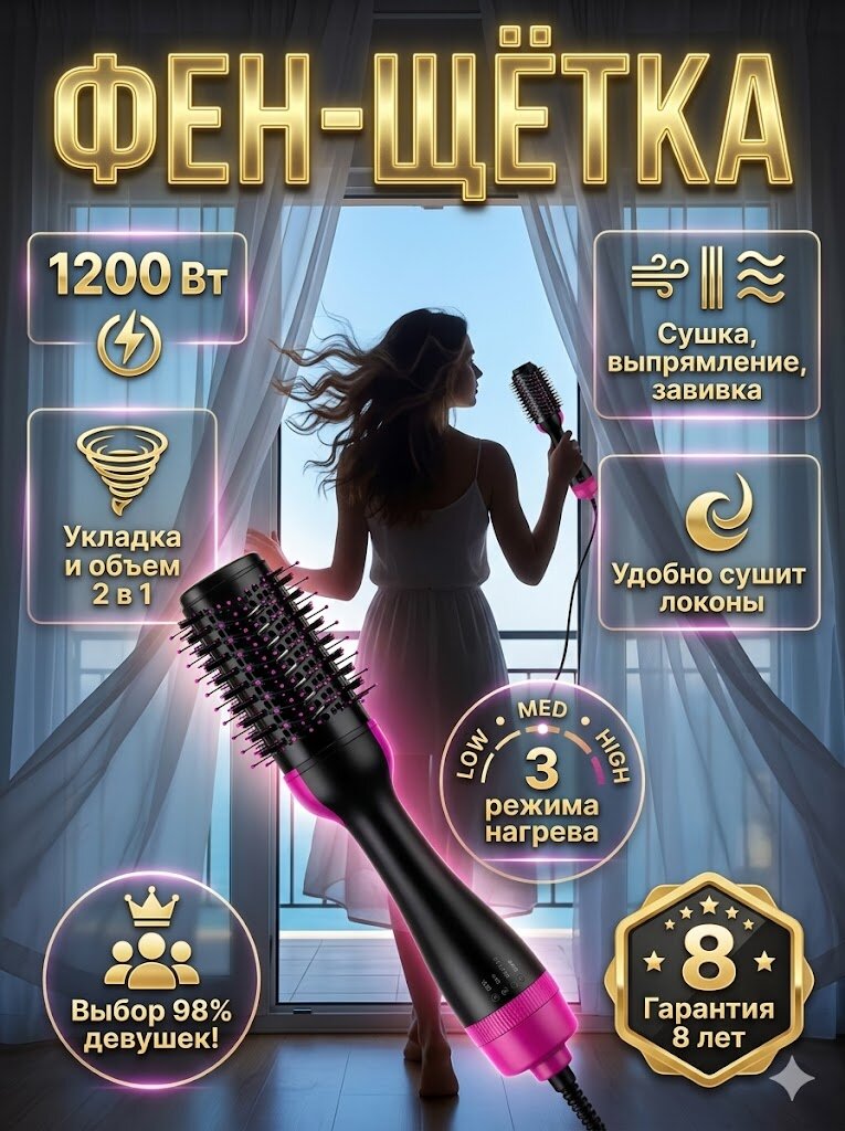 Фен-щетка для волос / Расческа с ионизацией One Step Фен-щётка (расчёска-фен) для волос Hair Dryer 3 в 1