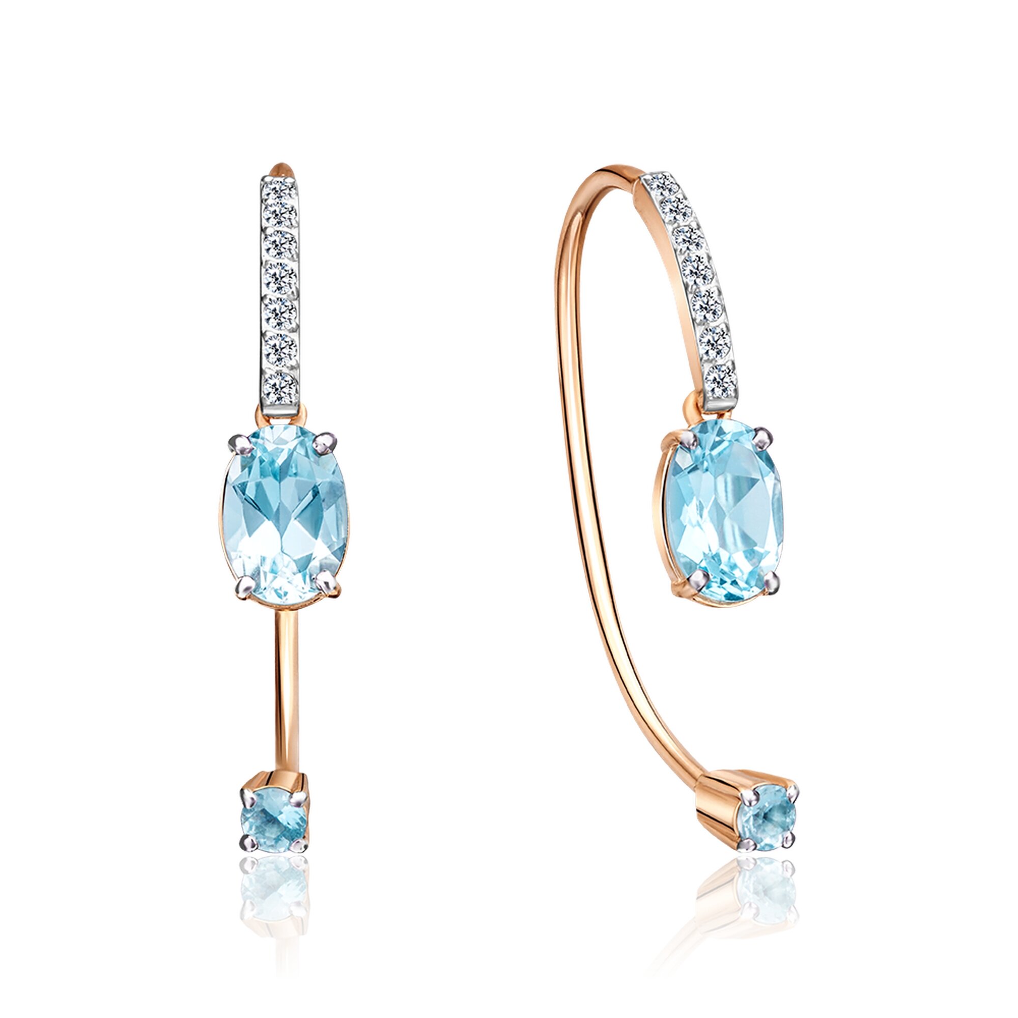 Серьги, красное золото, 585 проба, топаз