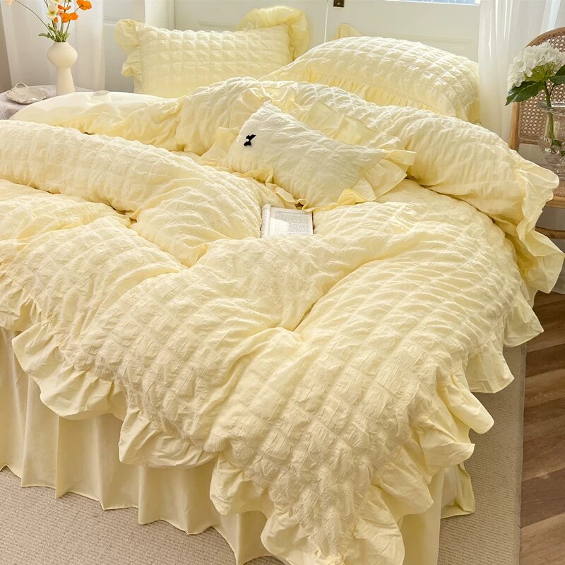 Скирт для кровати 1,5 м: ультра-мягкая хлопковая вуаль, 200x230 см, желтый - удобный постельный комплект для