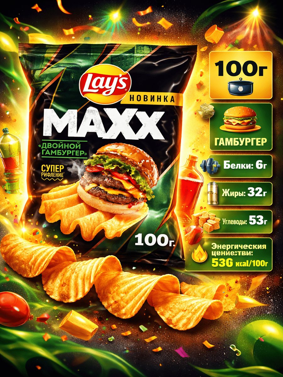 Чипсы Lay's Maxxx Двойной гамбургер, 100г