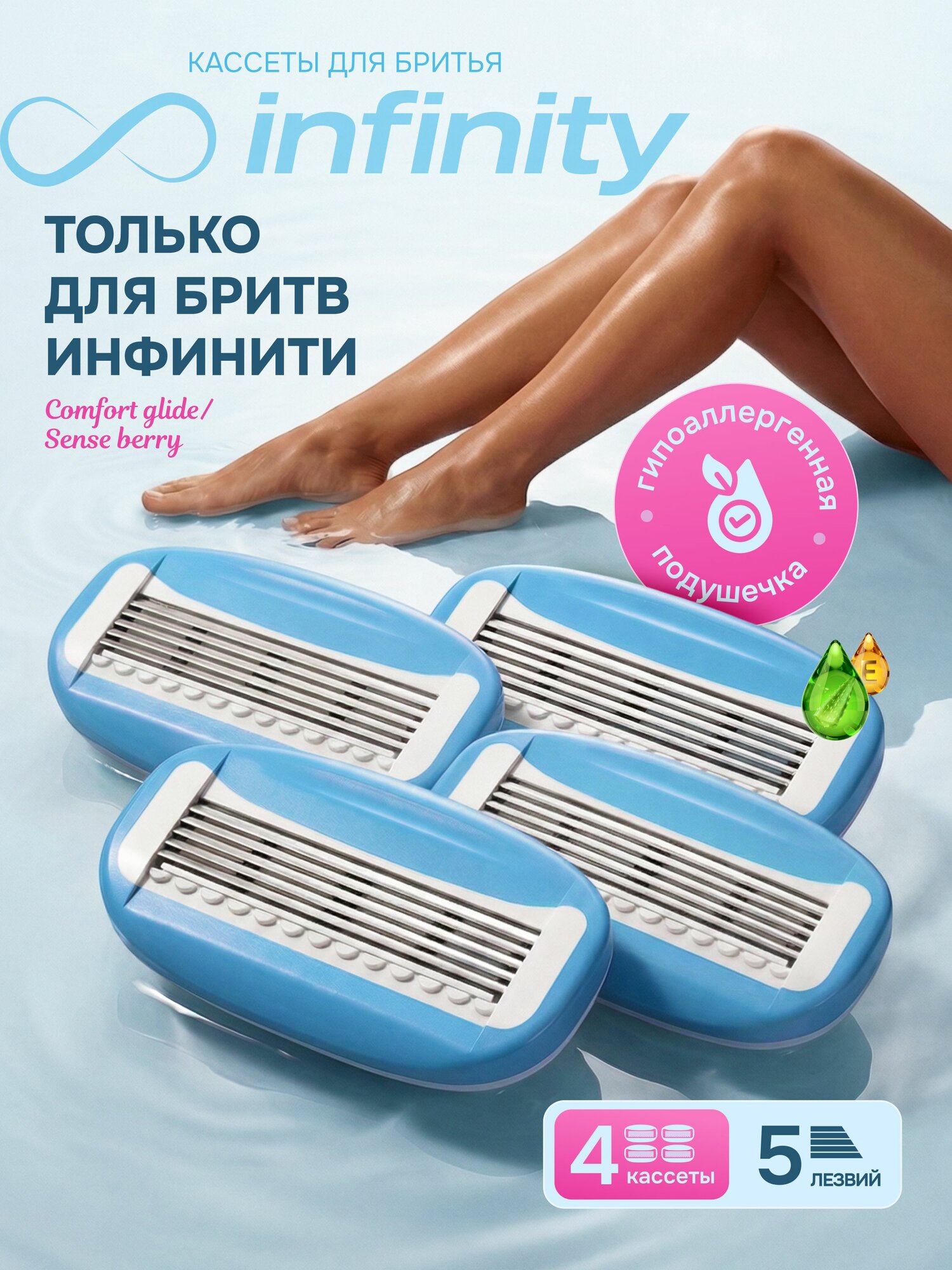 Кассеты для бритья женские ComfortGlide, с 5 лезвиями, 4 шт