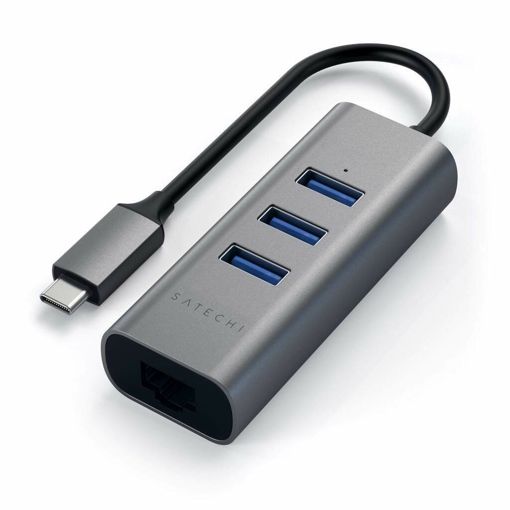 USB-хаб Satechi Type-C 2-in-1 USB 3.0 Aluminum 3 Port Hub and Ethernet Port. ST-TC2N1USB31AM. Интерфейс Type-C. Цвет: серый космос.