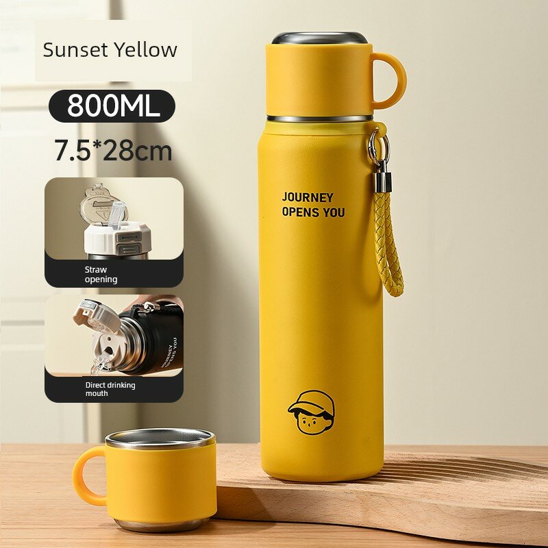 316-й нержавеющей стали термос с трубочкой, 800 мл, закатный желтый для мужчин и женщин