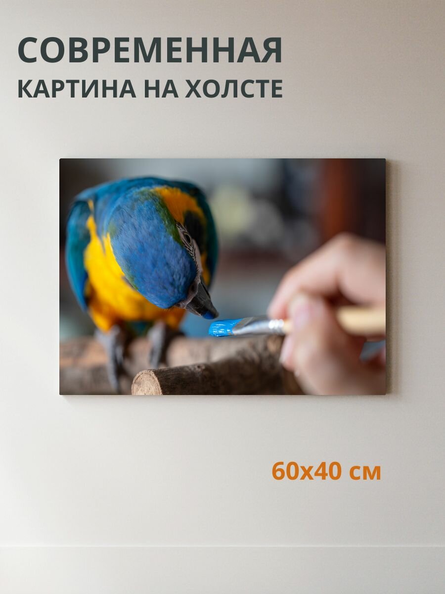 Картина на холсте Птица и зубная щетка 60x40 см