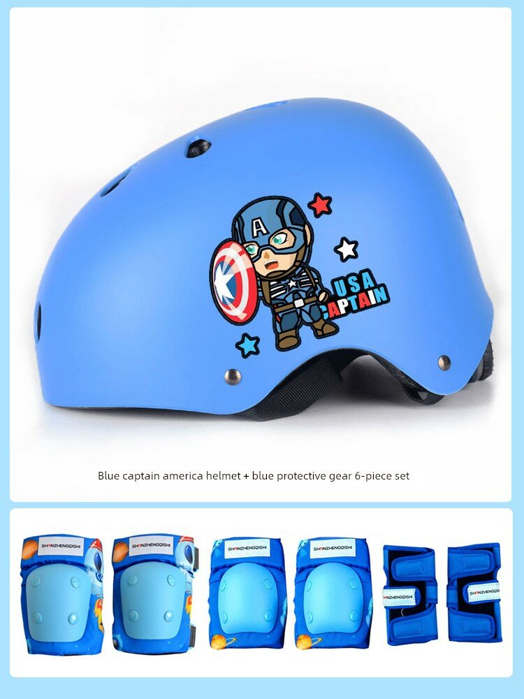 Синий шлем Captain America и комплект из 6 предметов защитной экипировки для детей 6-12 лет, размер M