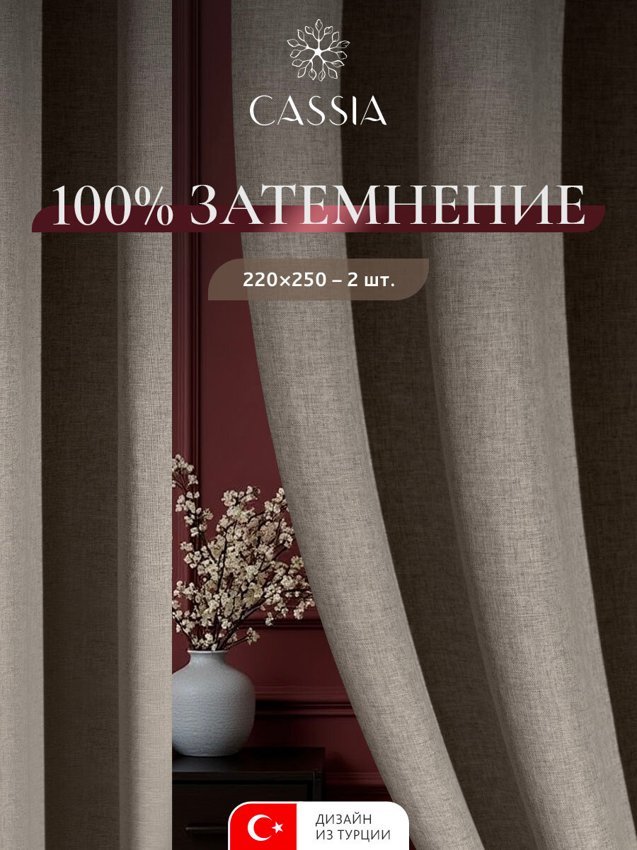 CASSIA Шторы для комнаты комплект 2 шт. "Орли" блэкаут, 250 высота * 220 ширина, бежево-серые