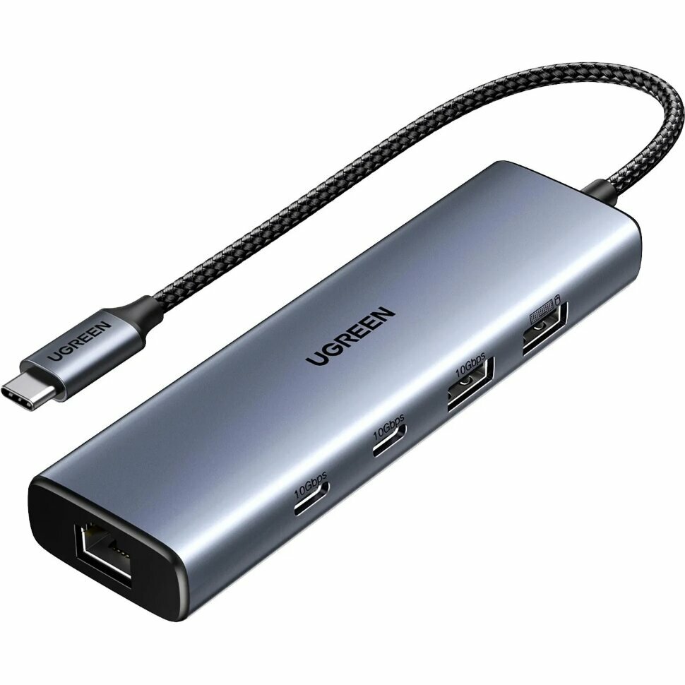 Разветвитель USB UGREENCM512(45320)USB-C to2xUSB-A/2xUSB-C/RJ45/USB-C-PD, ср, 2150243