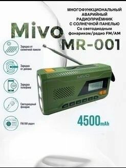 Цифровой мини радиоприёмник Power Bank с фонариком, солнечной зарядкой и динамо-зарядкой