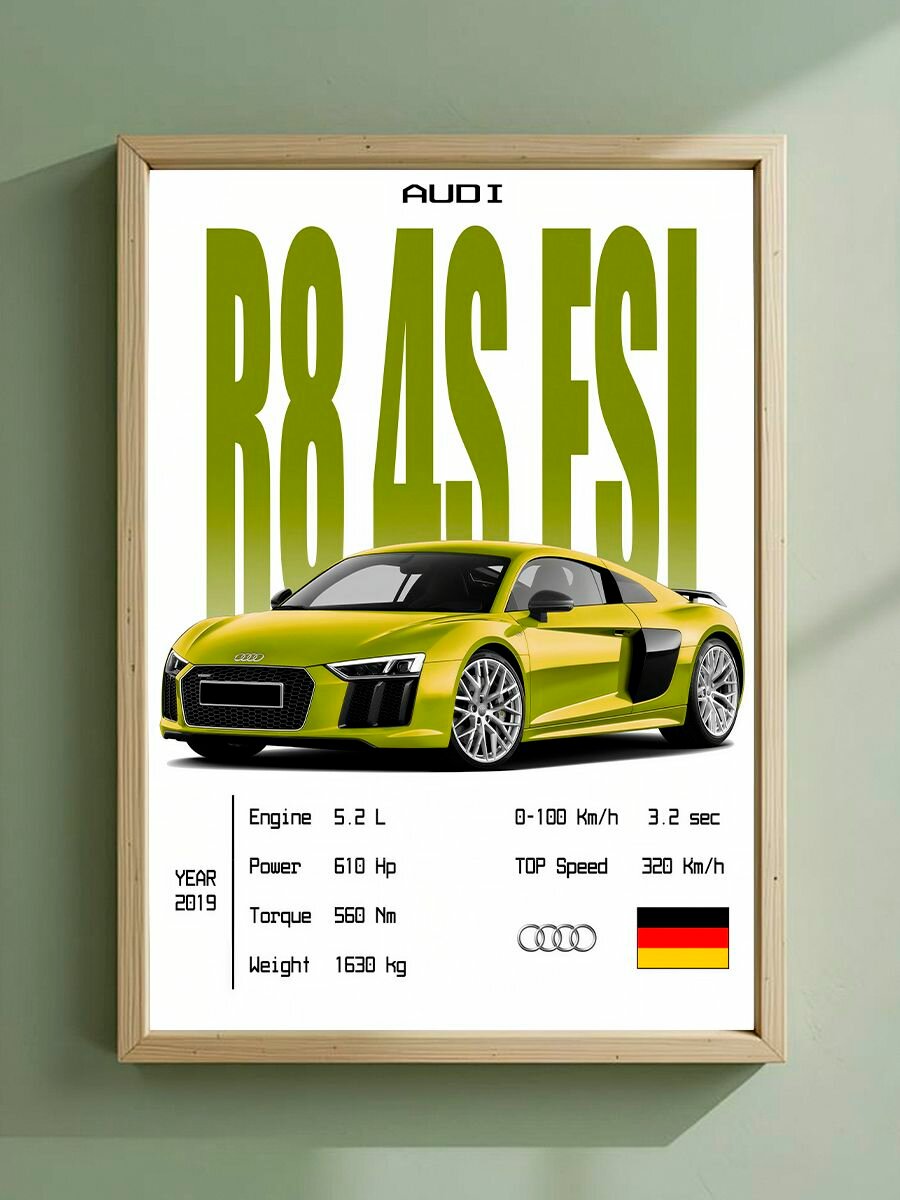 Постер, плакат на стену "Автомобиль Audi R8 4S" 42 см х 29,7 см (А3)