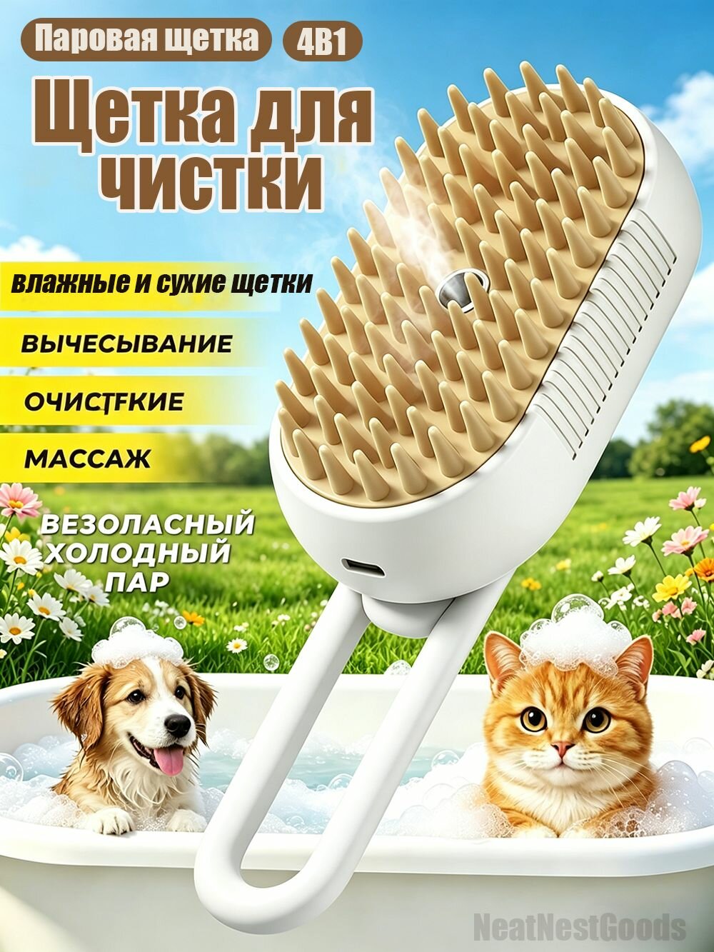 Паровая щетка для кошек, чесалка,3 в 1, расческа для животных с паром и массажем