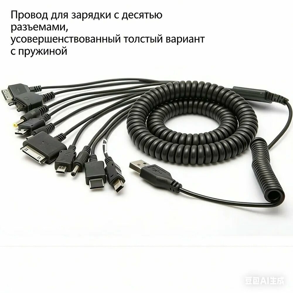 Универсальный спиральный USB-кабель для зарядки с 10 разъемами, усиленный прочный провод, многофункциональный зарядный кабель для старых моделей телефонов и гаджетов