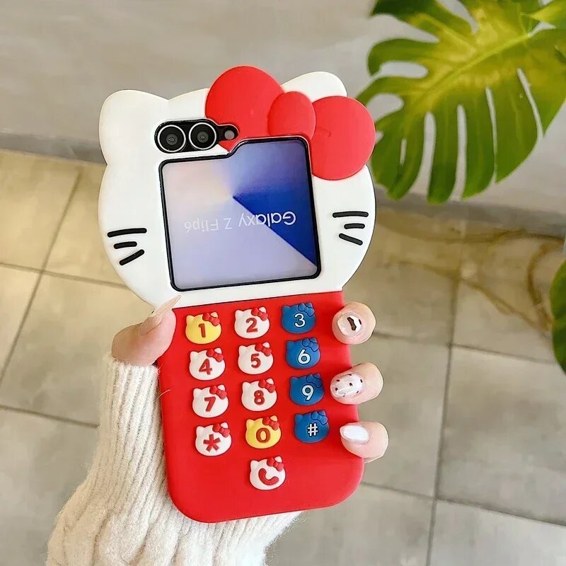 MINISO Мягкий силиконовый чехол для телефона Samsung Galaxy Z Flip 6/5 с милыми мультяшными персонажами Sanrio и Hello Kitty, также совместим с Z Flip 3/4, Материал: Дл