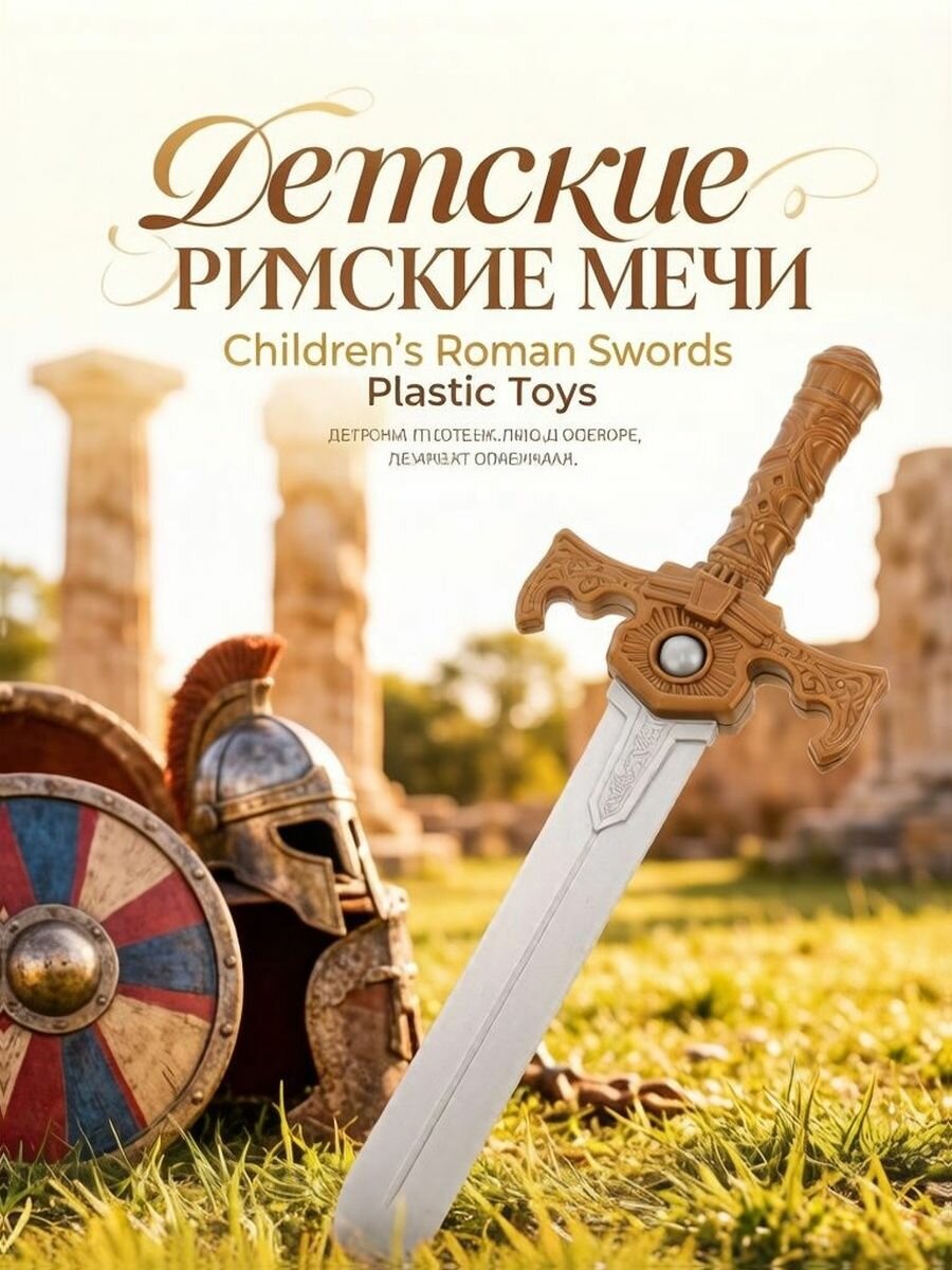 Легкий пластиковый детский римский меч серебристого цвета для праздника