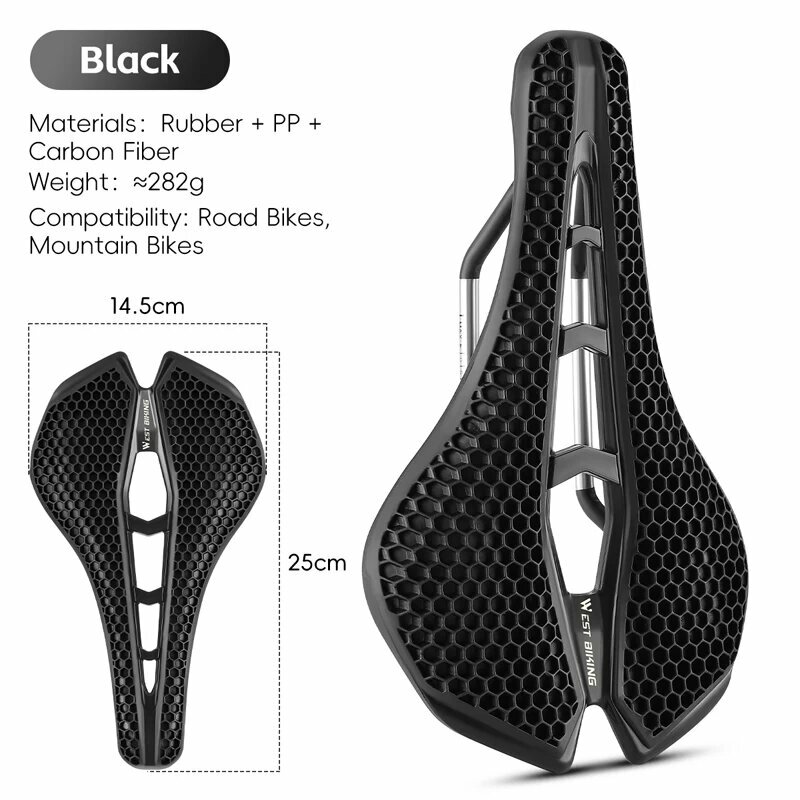 West Biking 3D сотовое велосипедное седло 150 мм Black