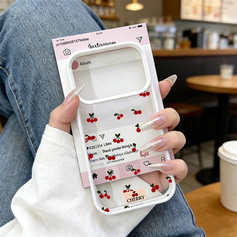 Модный розовый чехол INS с вишневым принтом для iPhone 17 Pro, 15, 16, 17 Айфон 16 Про Макс, style 3