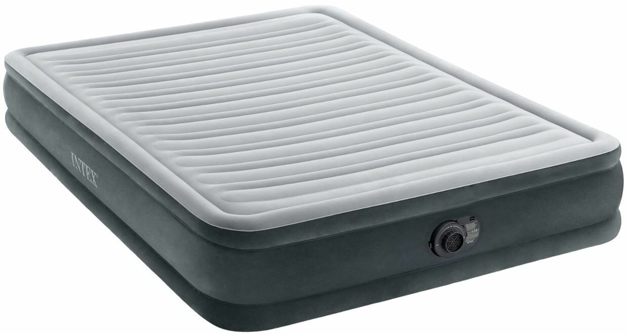 Кровать надувная FULL COMFORT-PLUSH AIRBED двуспальная, размер 152 х 203 х 33 см, со встроенным насосом, матрас для сна, подходит для дома, палатки и отдыха на природе, 67770ND INTEX