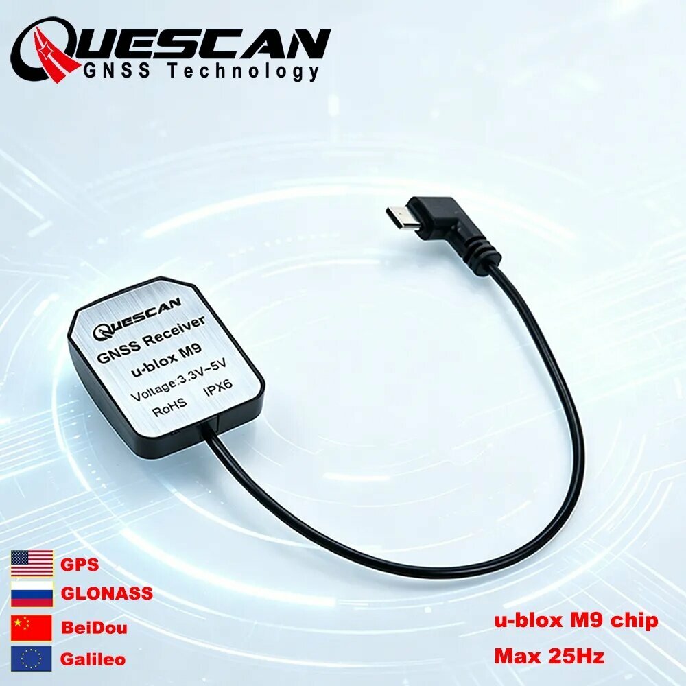 QUESCAN ublox9 USB Type C GPS ГЛОНАСС Galileo BeiDou Антенный приемник, u-blox M9 NEO-M9N Geely Джили USB GPS GNSS Windows Android NMEA RTCM 1-25 Гц