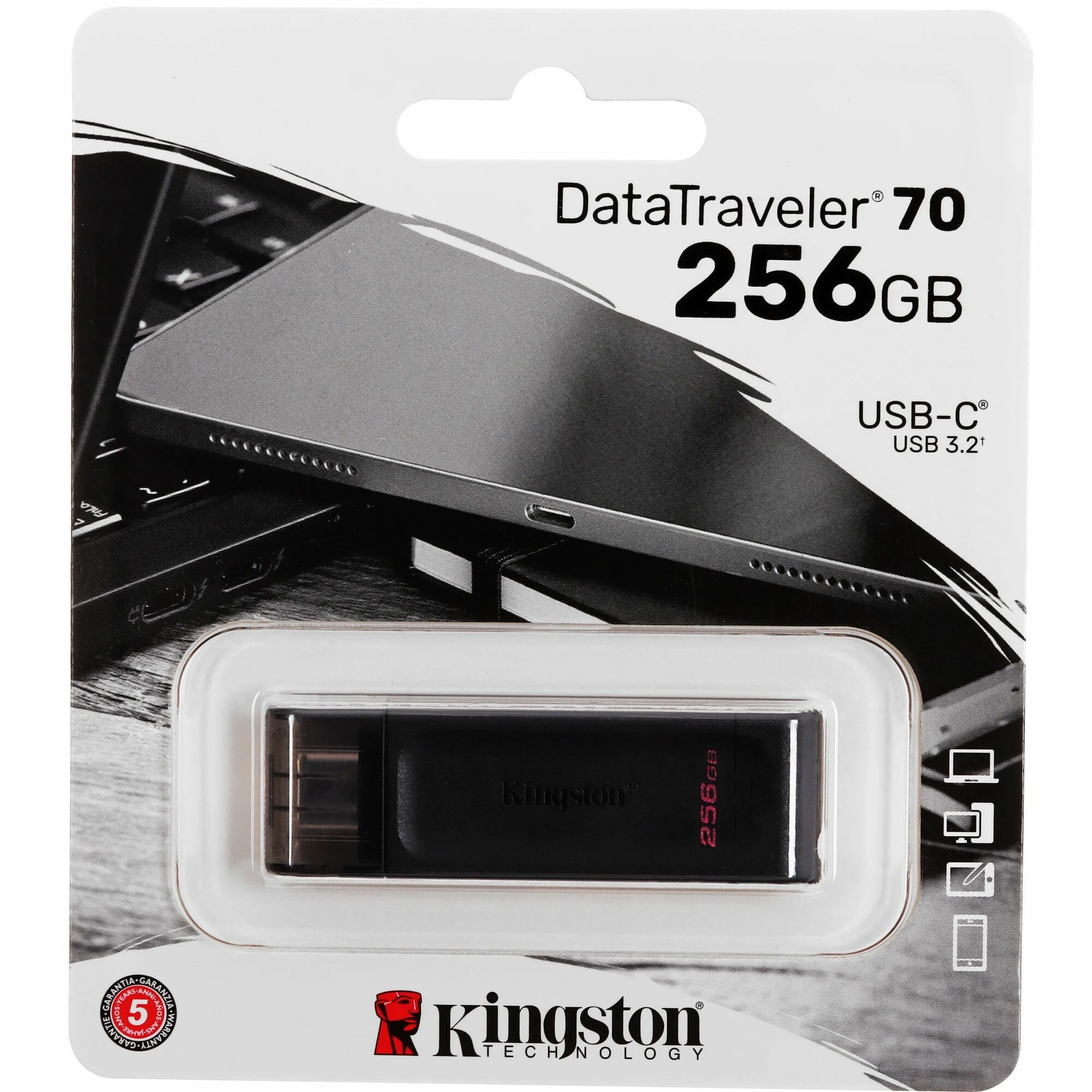Память USB Flash 256 ГБ KINGSTON DataTraveler 70 (DT70/256GB) - USB3.2, USB Type-C