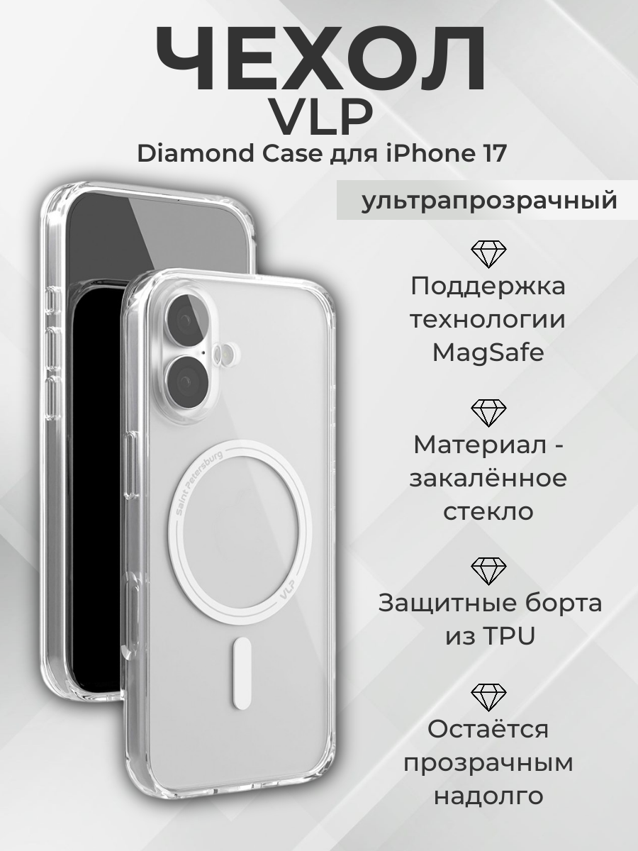 Чехол-накладка VLP Diamond Case with MagSafe для смартфона Apple iPhone 17, прозрачный