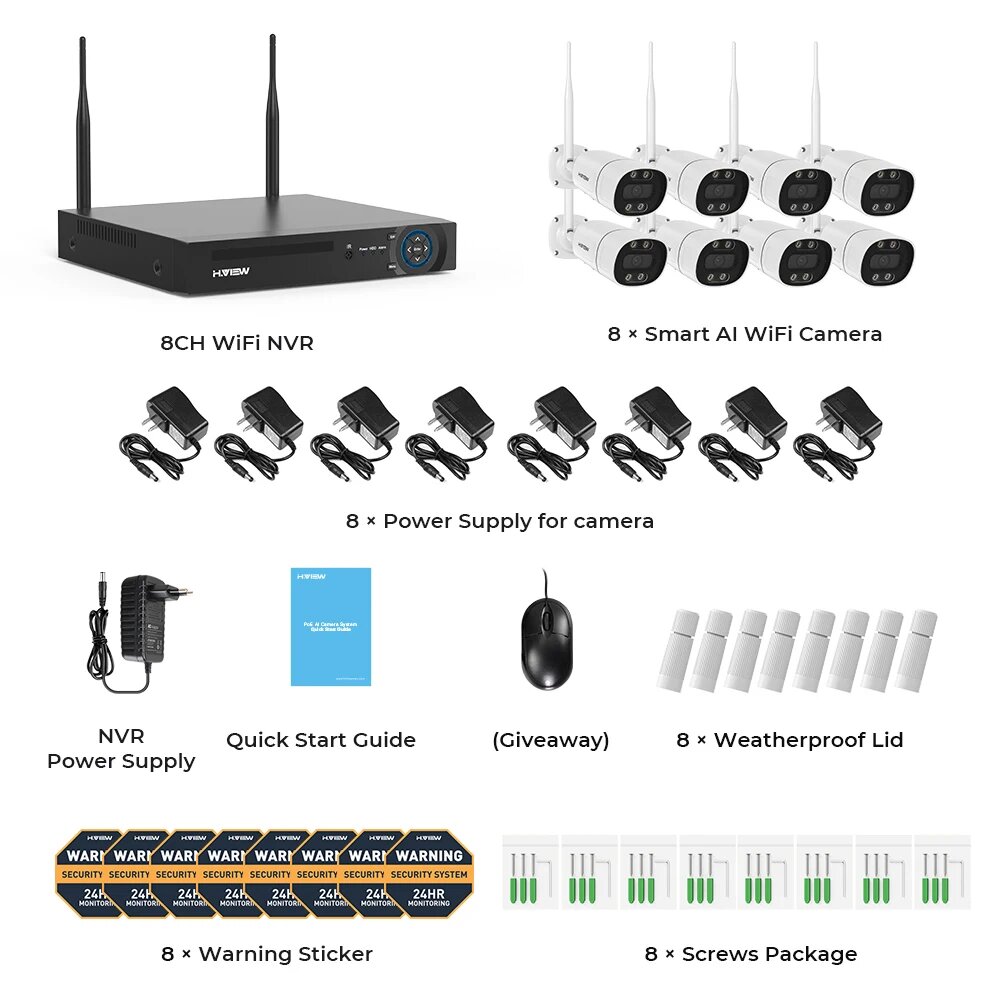 Система безопасности беспроводной камеры H.view 8CH 5MP с Wi-Fi Камера видеонаблюдения CCTV Набор NVR Для помещений и улицы Двунаправленный звук Xmeye