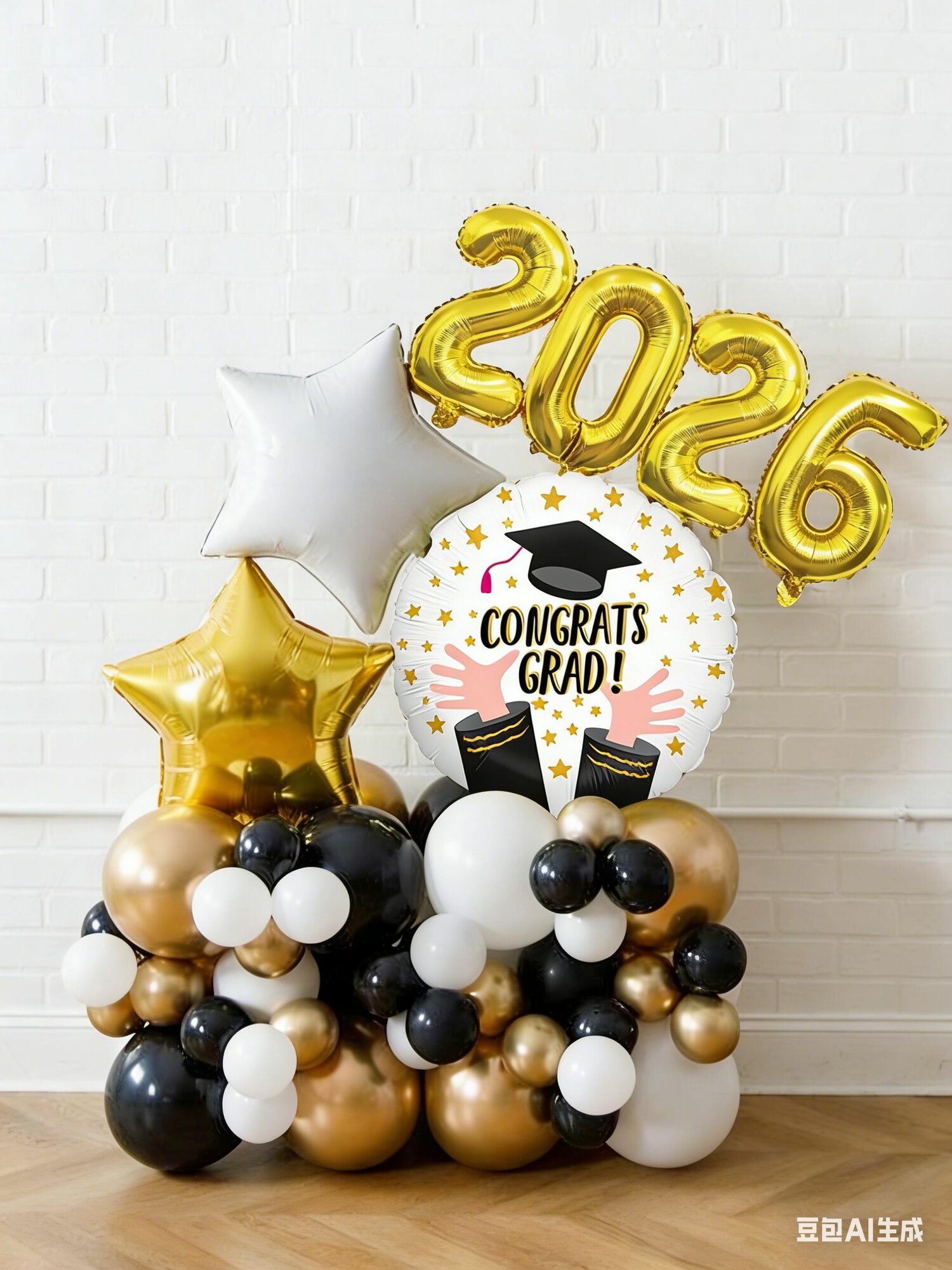 Набор шаров для выпускного 2026, 56 шт, черно-бело-золотой, с цифрами 2026, для декора выпускного вечера, школы и университета