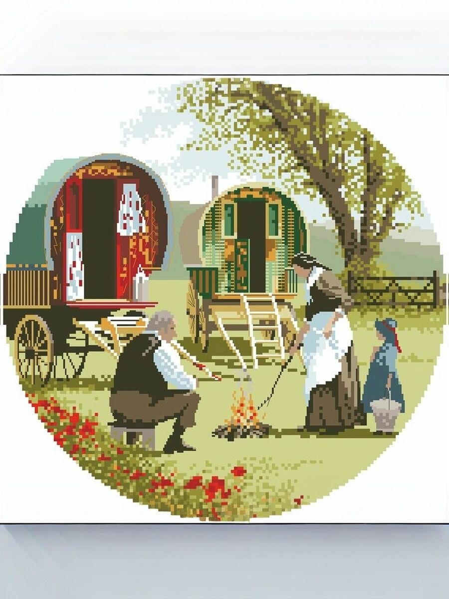 Bышивка крестиком для начинающих Amishop "Цыганский фургон", 16CT Aida, 23 x 23 см, 140 x 140 стежка, 31 цветов