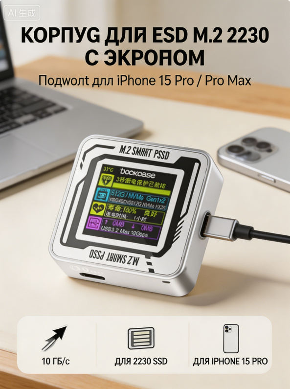 Ssd гб10 Гбит / С Экрана USB Type-C 3.2 Gen2 M. 2 2230 NVME SSD Корпус Со Встроенным ЖК-Дисплеем Sliver