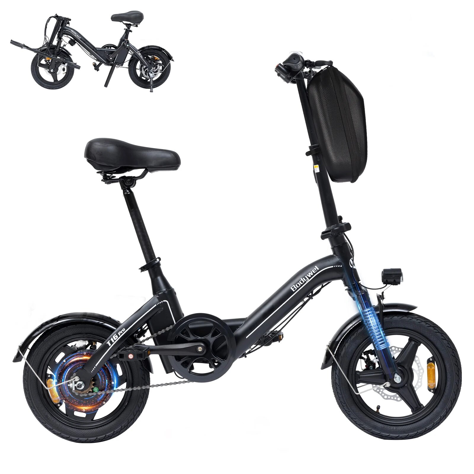 Электрический складной велосипед Bodywel T16 Pro 14" для взрослых-комутеров — 36V 10,4Ah аккумулятор UL сертифицированный электровелосипед, пиковый мотор 750W мини-электровелосипед