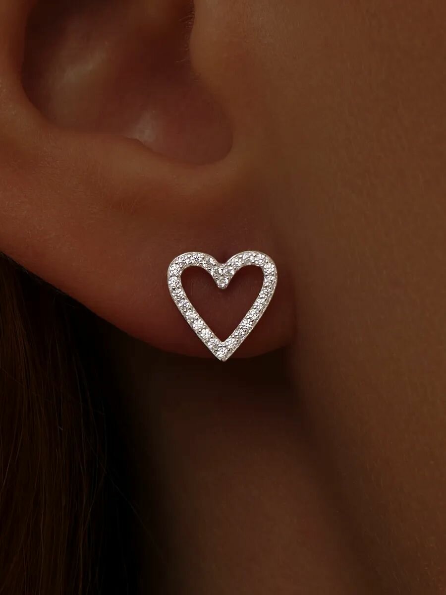 Серьги пусеты, серебро, 925 проба, родирование, фианит