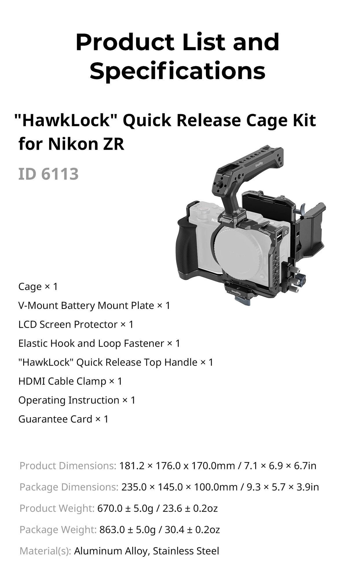 SmallRig "HawkLock" клетка для Nikon ZR