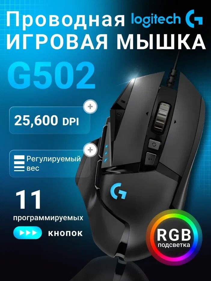 Компьютерная мышь Logitech HERO G502, чёрный (910-005474)