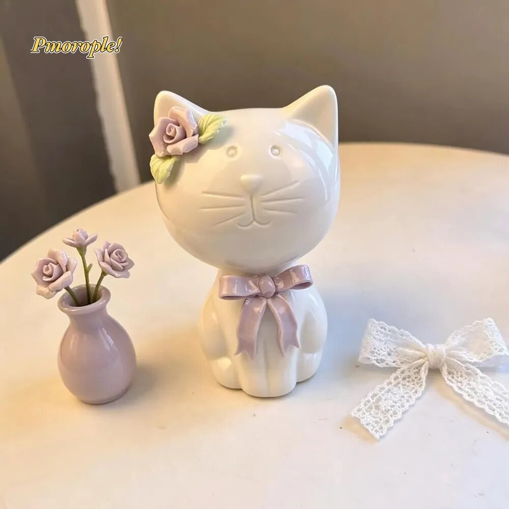 Фигурка декоративная "Кошка" керамическая, красно-фиолетовый