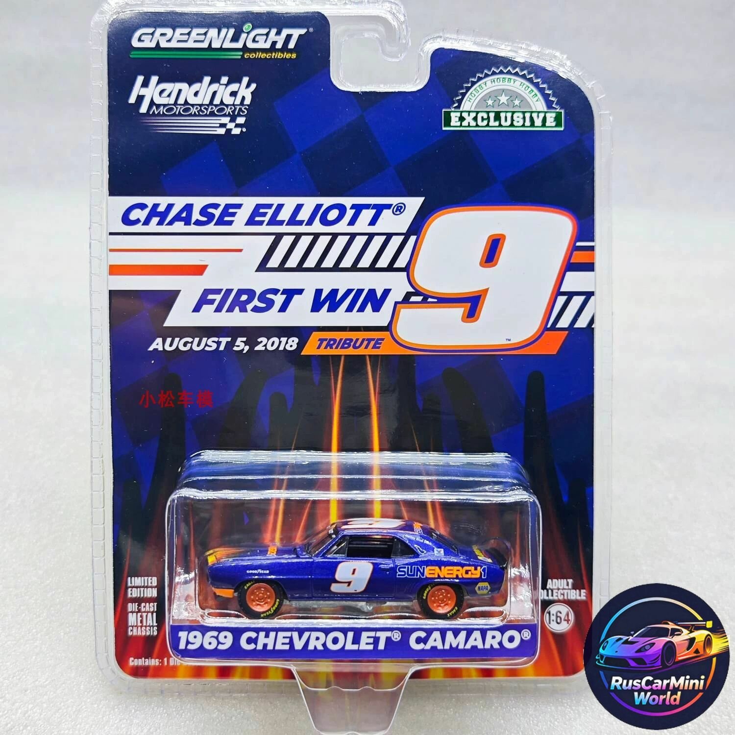Машинка GreenLight 1/64 1969 Chevrolet Camaro Chase Elliott's first victory Salute - Watkins Glen, New York State Die-cast Alloy Car Model Collection Toy Gift