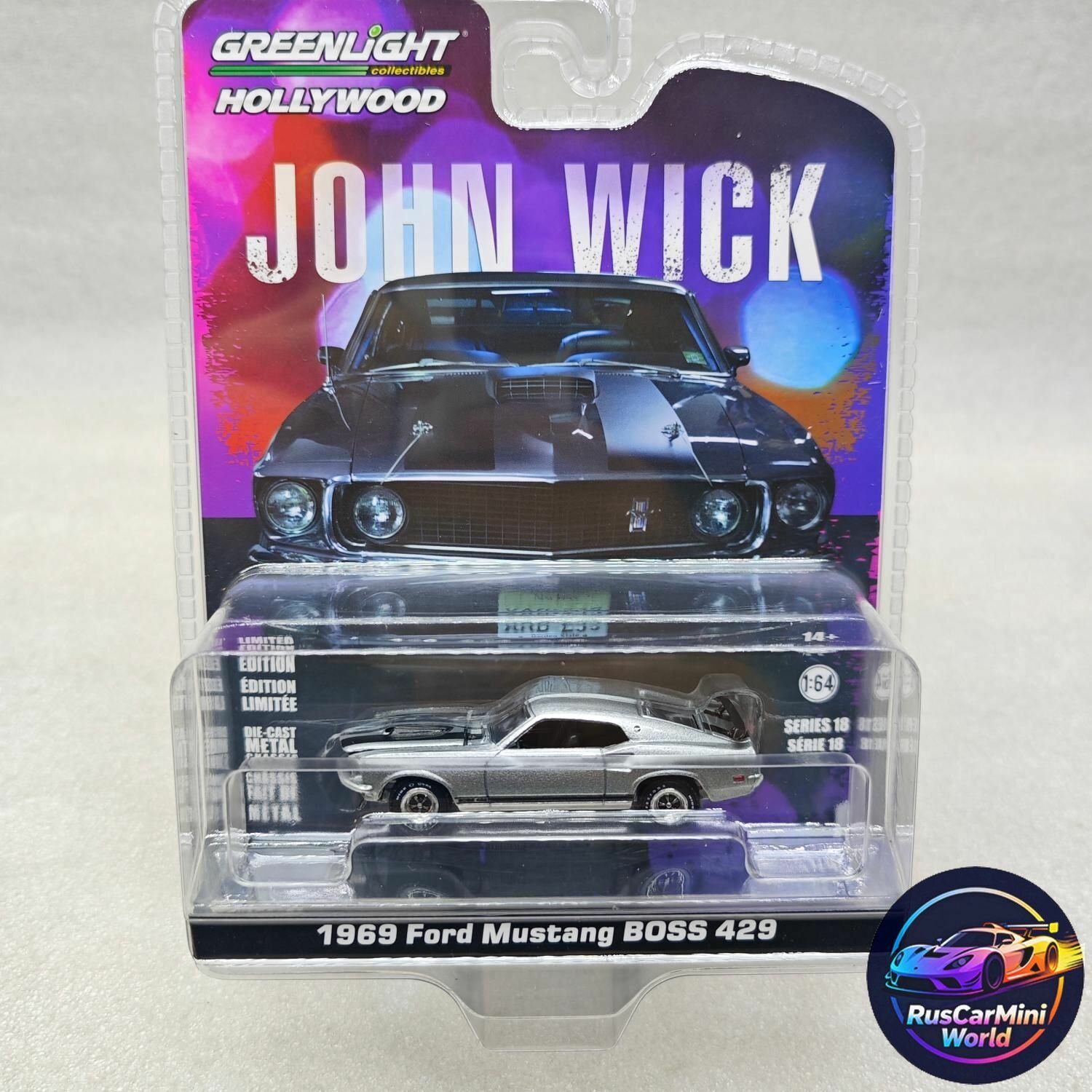 Машинка Greenlight 1:64 1969 JOHN WICK ford mustang BOSS 429 Macn 1 gulf Shelby GT350 toy gifts