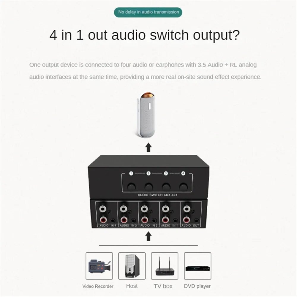 Аудиопереключатель AUX, выход 4 в 1, селектор стереоаудио, 4X1, 3,5 мм, Aux L/R, Audio Switch Box, аналоговый аудиоселектор, B